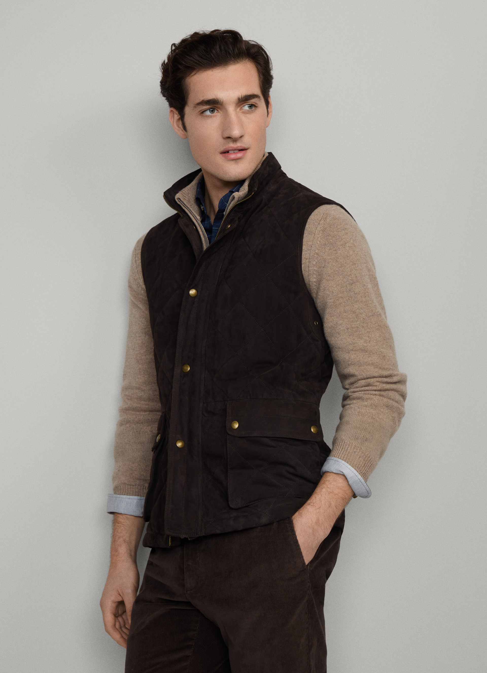 Suede Diamond Quilted Gilet | Hackett